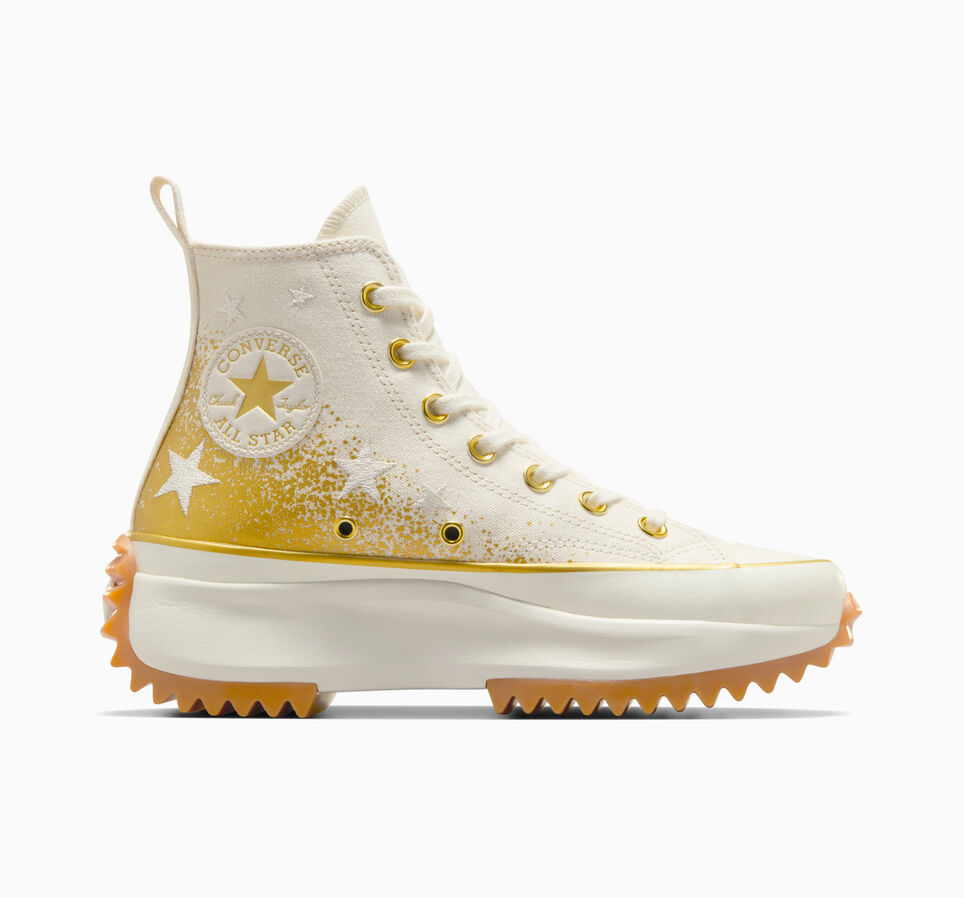 Run Star Hike Platform Gold & Embroidered Stars Women's High Top Shoe ...