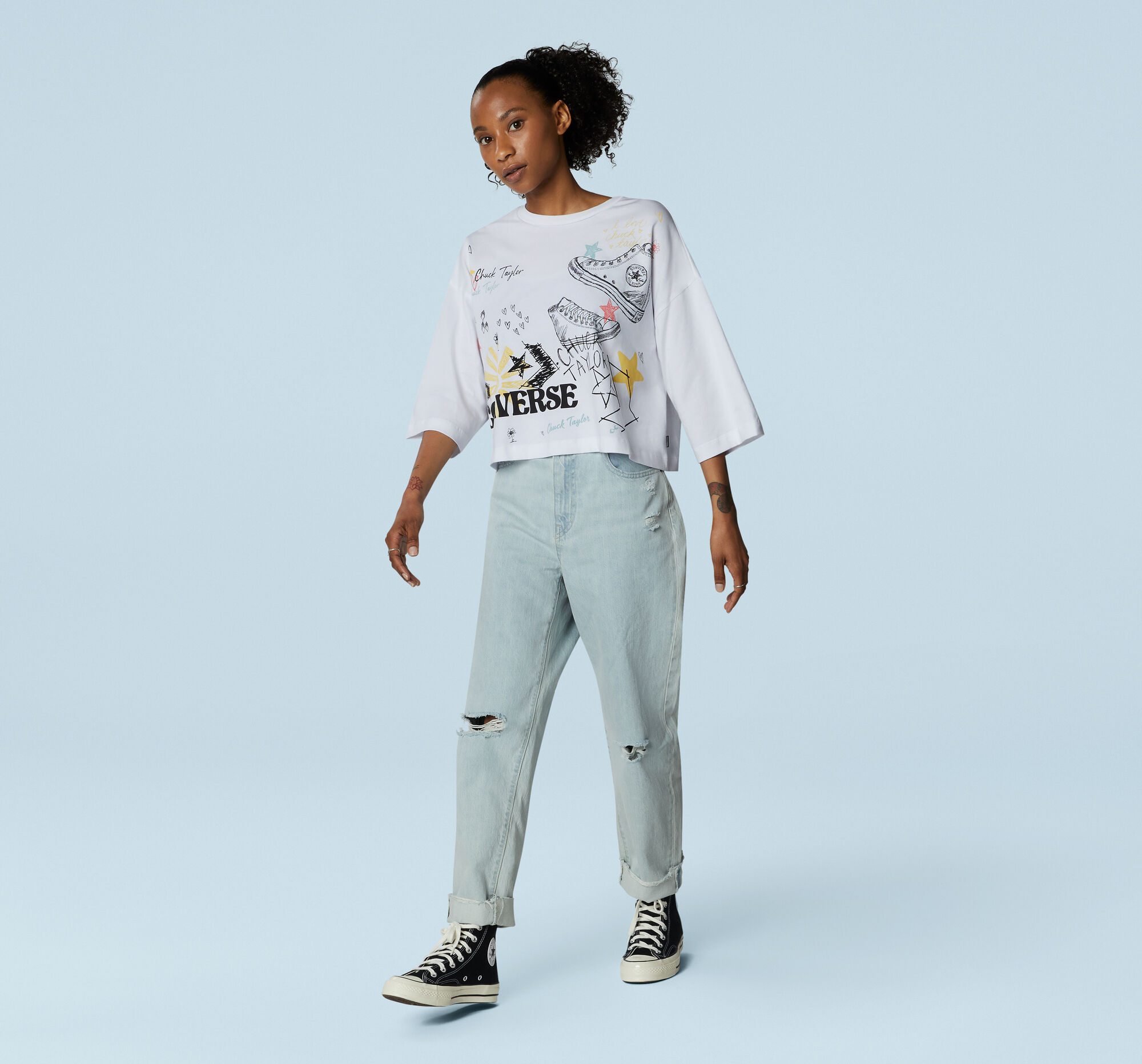 Notebook Doodle Oversized Cropped T-Shirt Womens . Converse.com